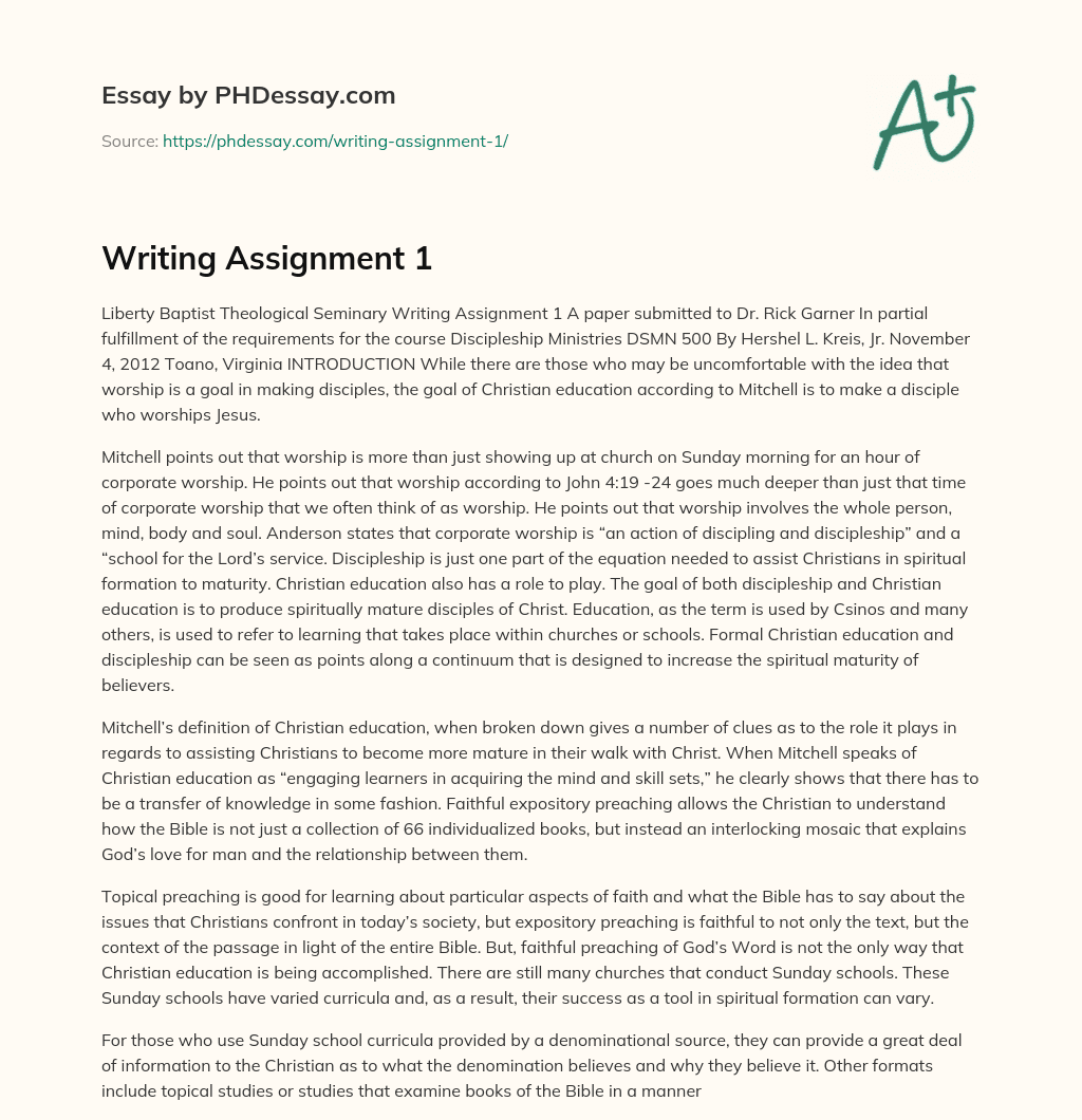 Writing Assignment 1 - PHDessay.com