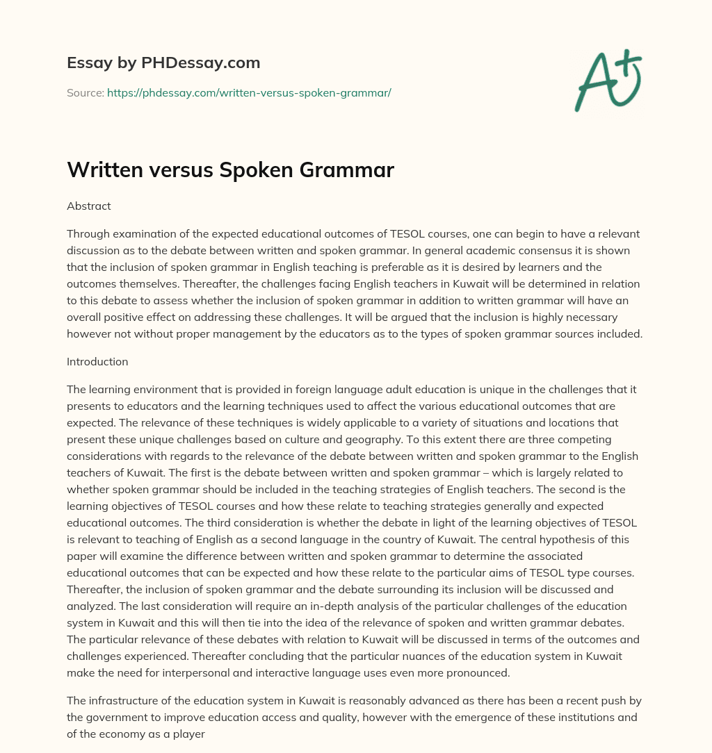 Written versus Spoken Grammar - PHDessay.com