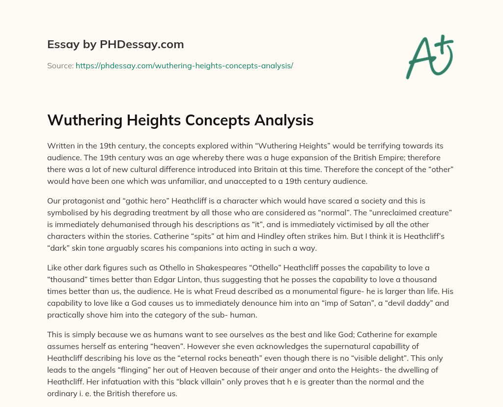 Wuthering Heights Concepts Analysis (300 Words) - PHDessay.com