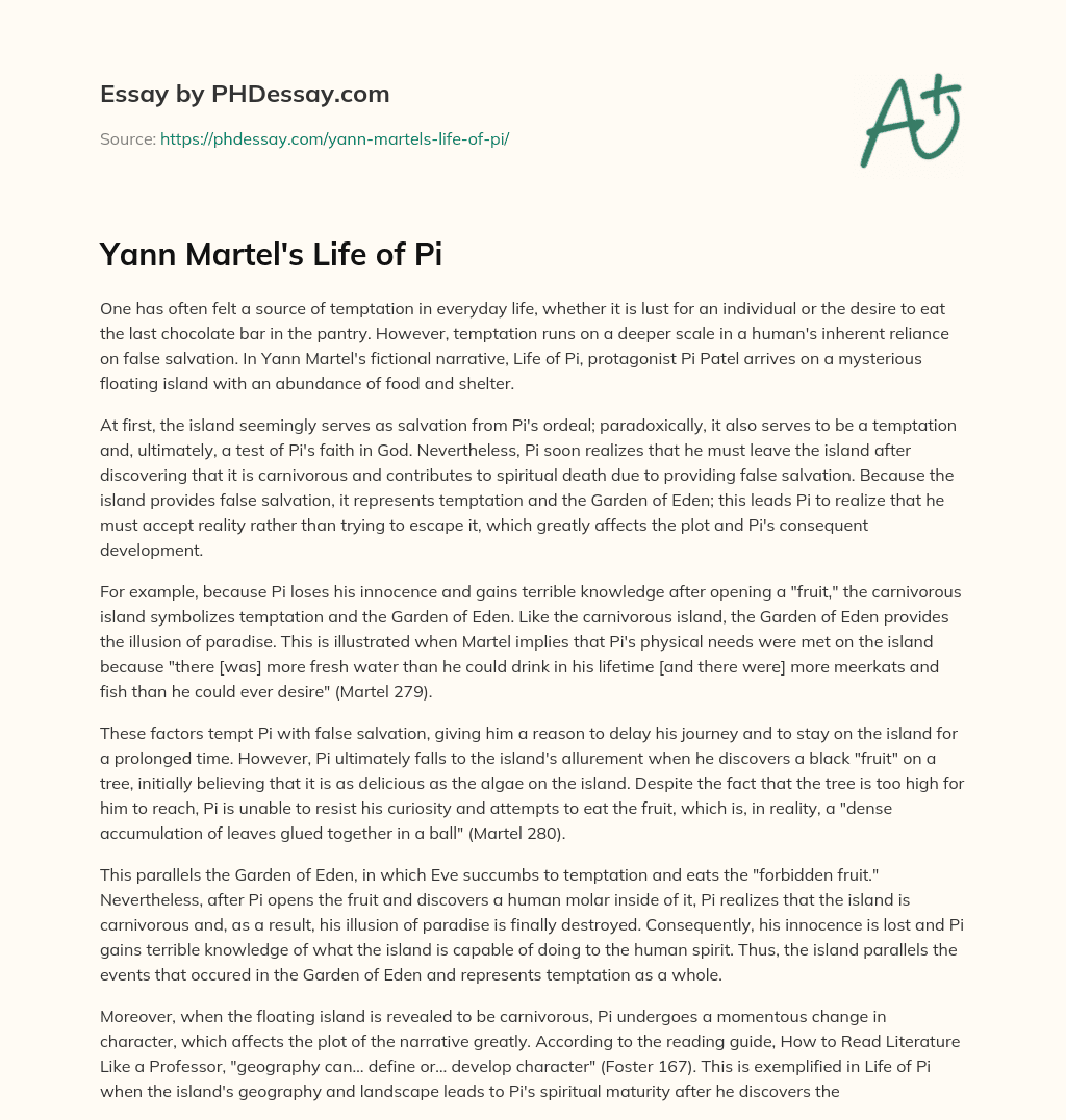 Yann Martel's Life of Pi - PHDessay.com