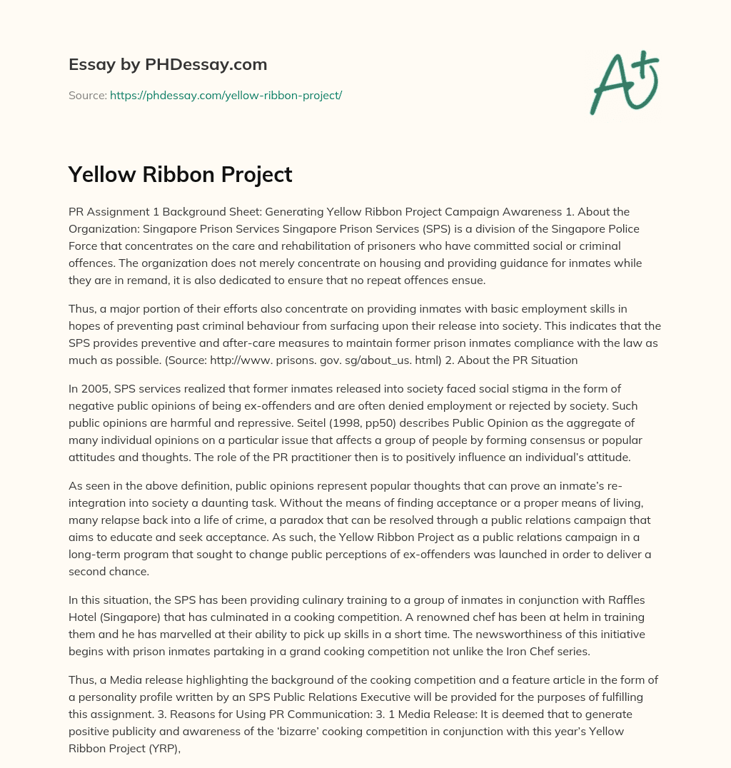 Yellow Ribbon Project - PHDessay.com