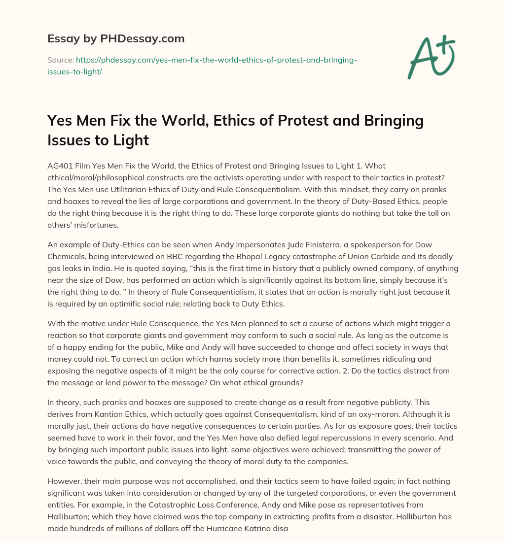 Yes Men Fix the World, Ethics of Protest and Bringing Issues to Light ...
