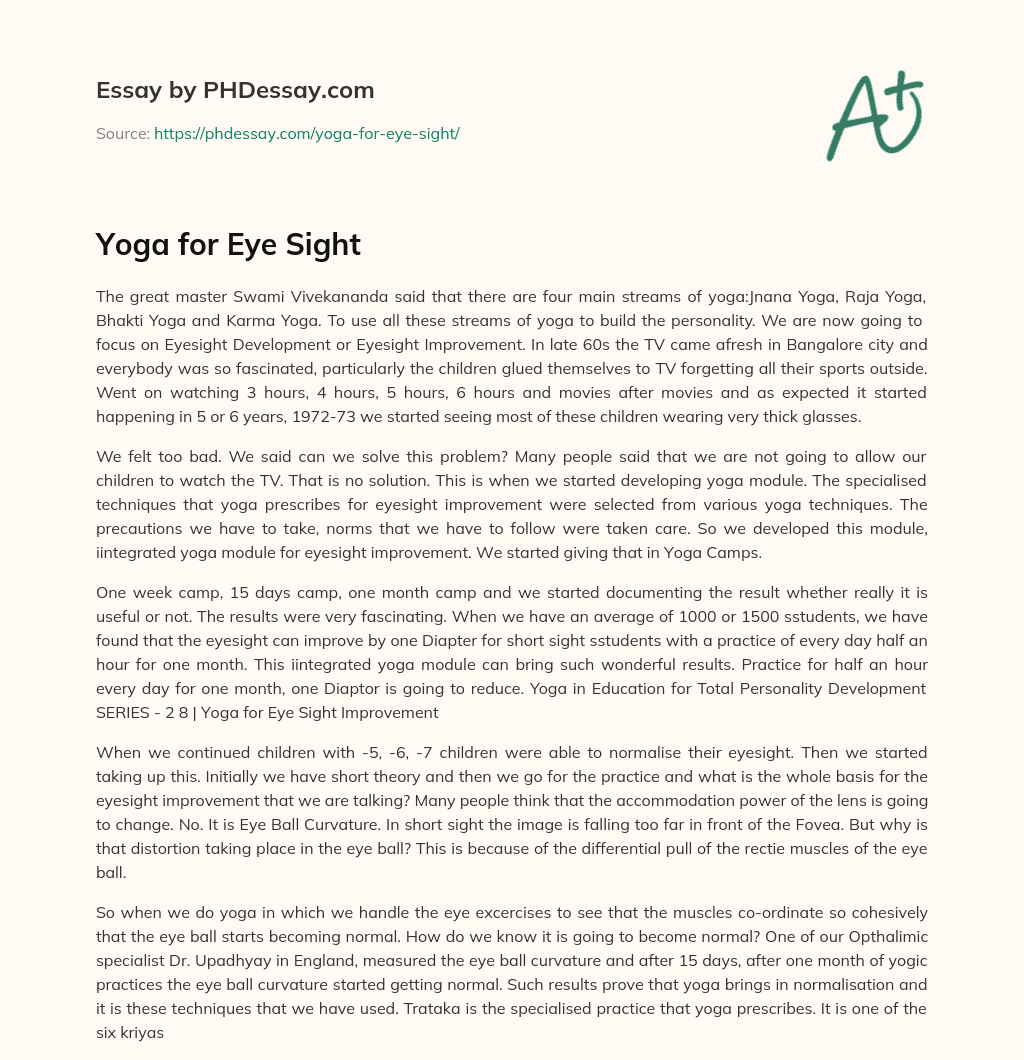 Yoga for Eye Sight - PHDessay.com