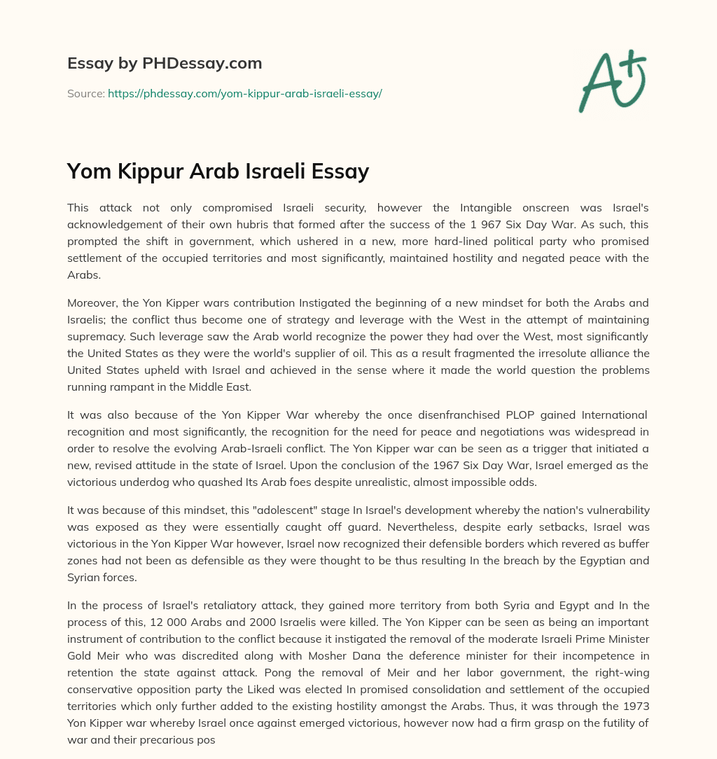 Yom Kippur Arab Israeli Essay - PHDessay.com