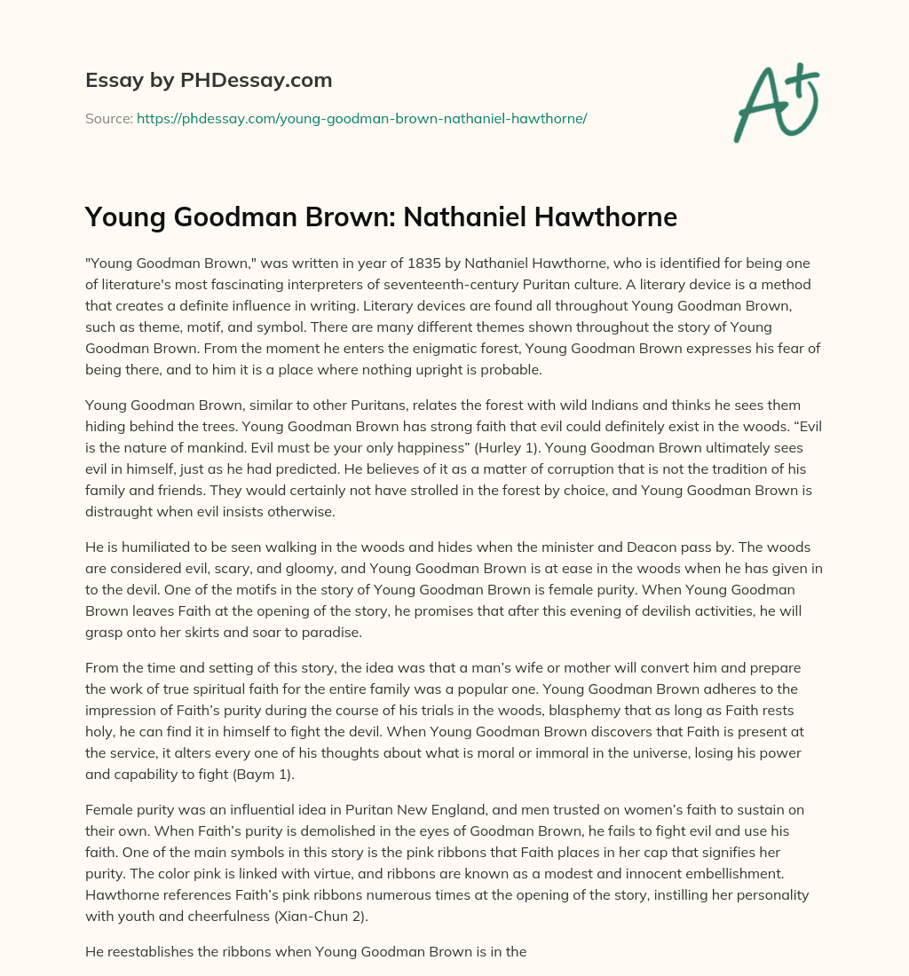 Young Goodman Brown: Nathaniel Hawthorne Literary Analysis Example ...