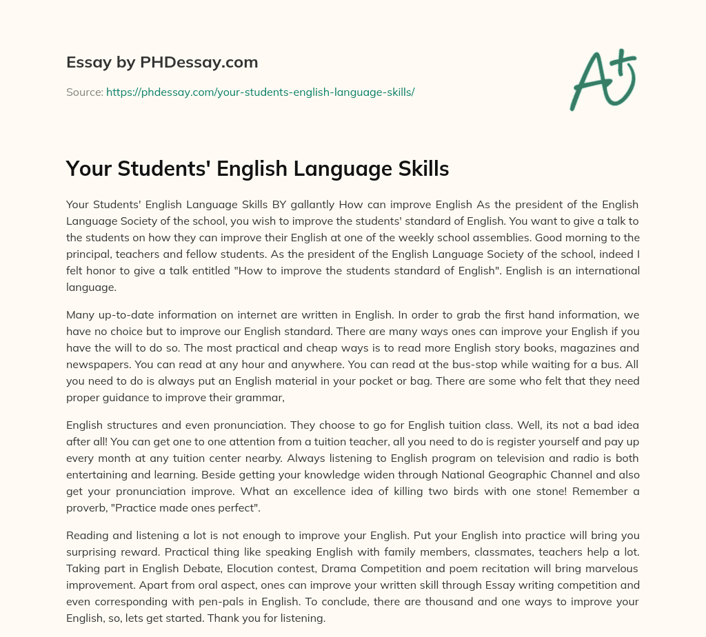 Your Students' English Language Skills (400 Words) - PHDessay.com