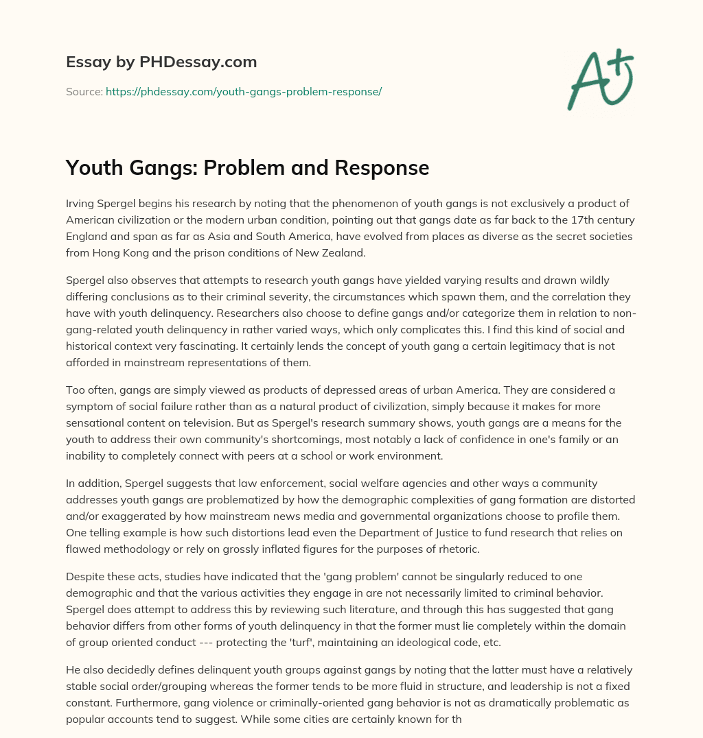 Youth Gangs: Problem And Response Essay Example (600 Words) - PHDessay.com