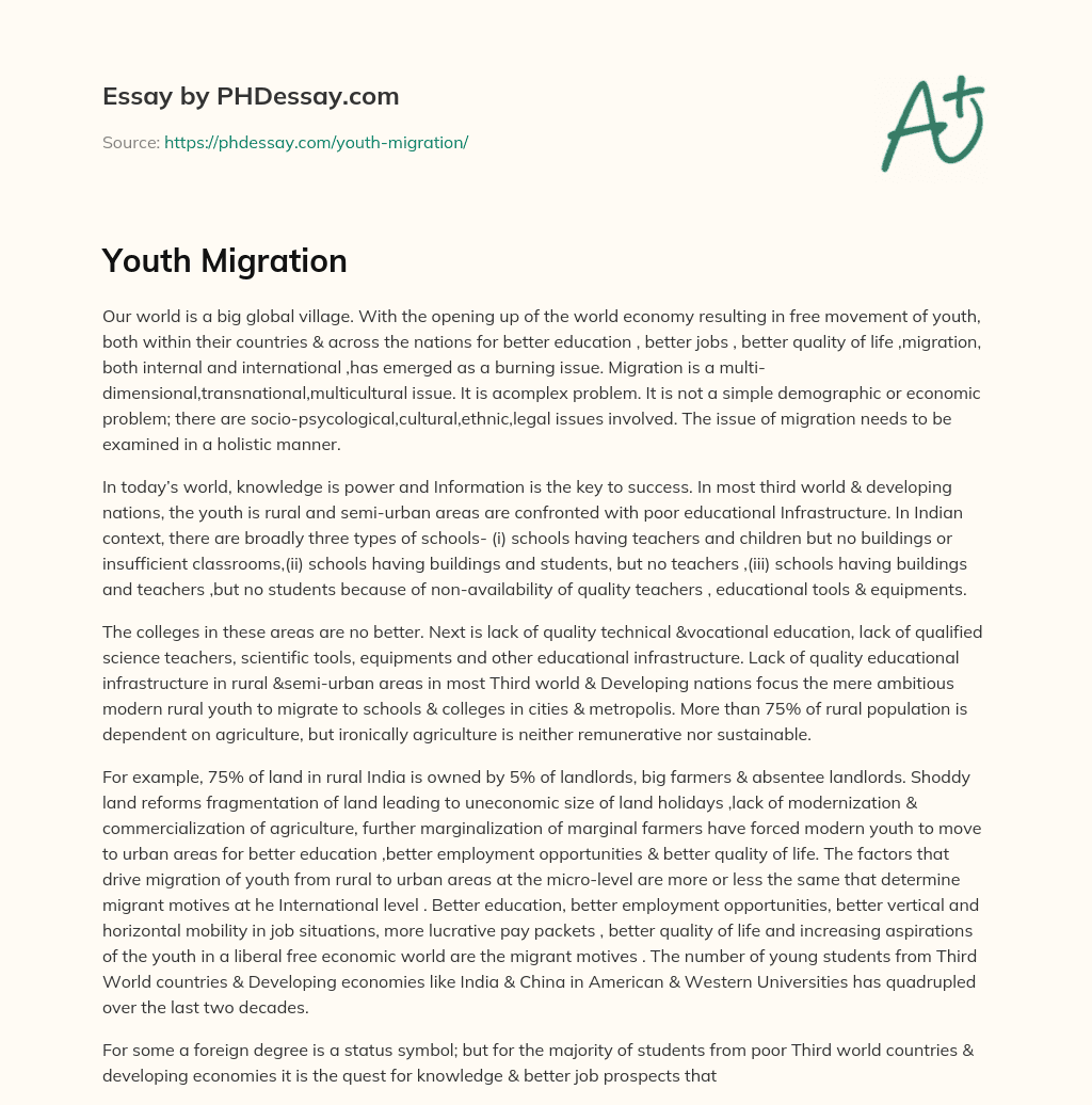 Youth Migration Essay Example - PHDessay.com