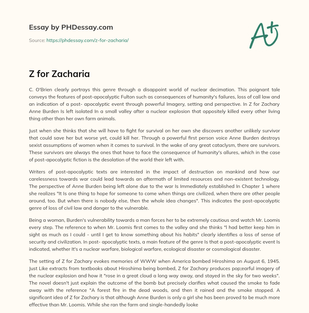 Z for Zacharia (500 Words) - PHDessay.com