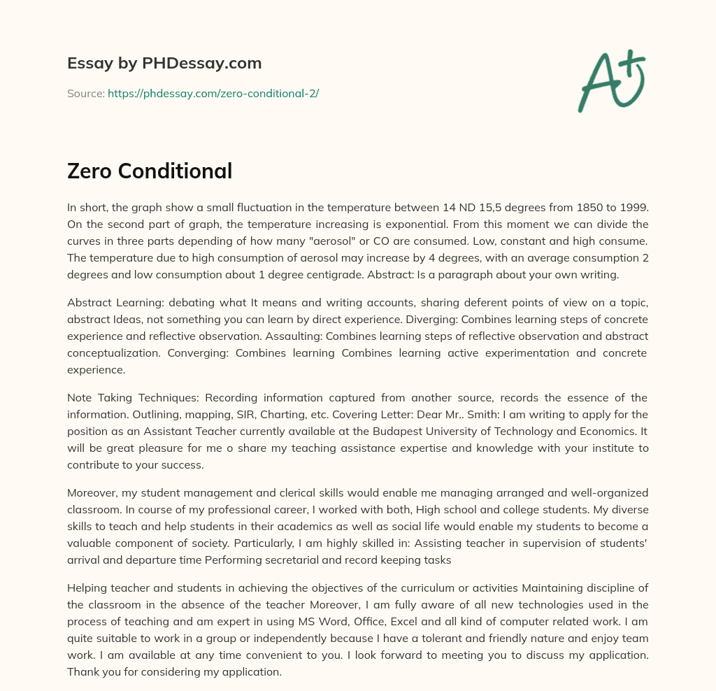 Zero Conditional (400 Words) - PHDessay.com