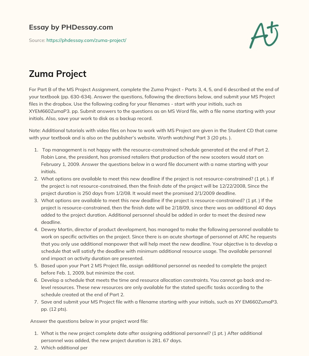 Zuma Project - PHDessay.com