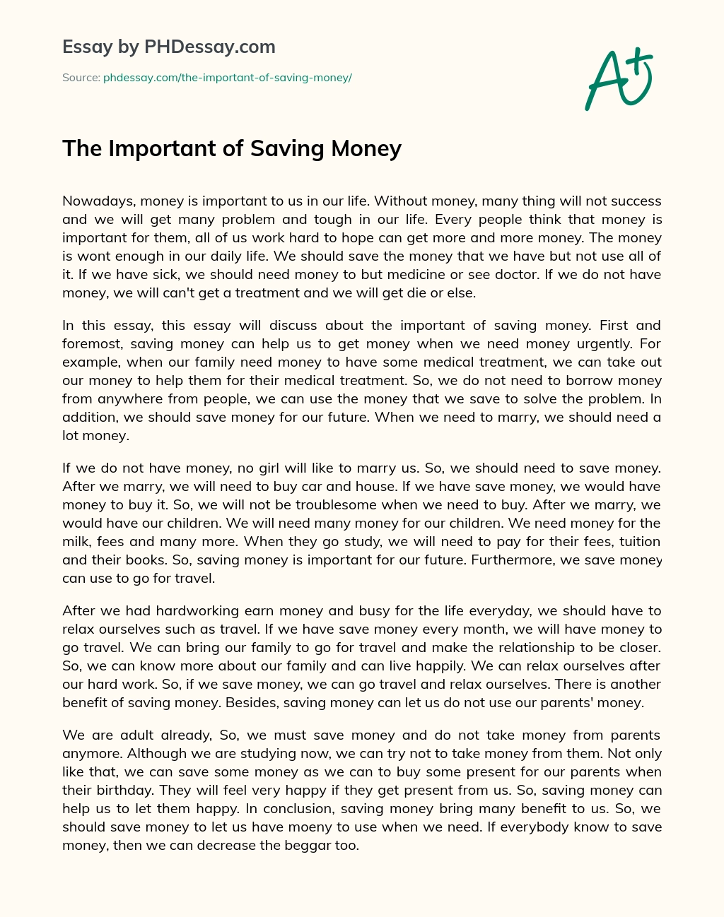 The Important Of Saving Money Informative Essay Speech Sample 500 The Important Of Saving Money Informative Essay Speech Sample 500